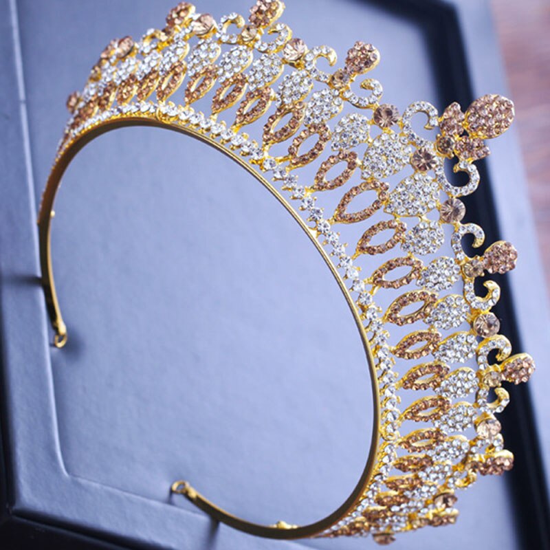 Golden Crystal Ladies Queen Tiara Baroque Rhinesto... – Vicedeal