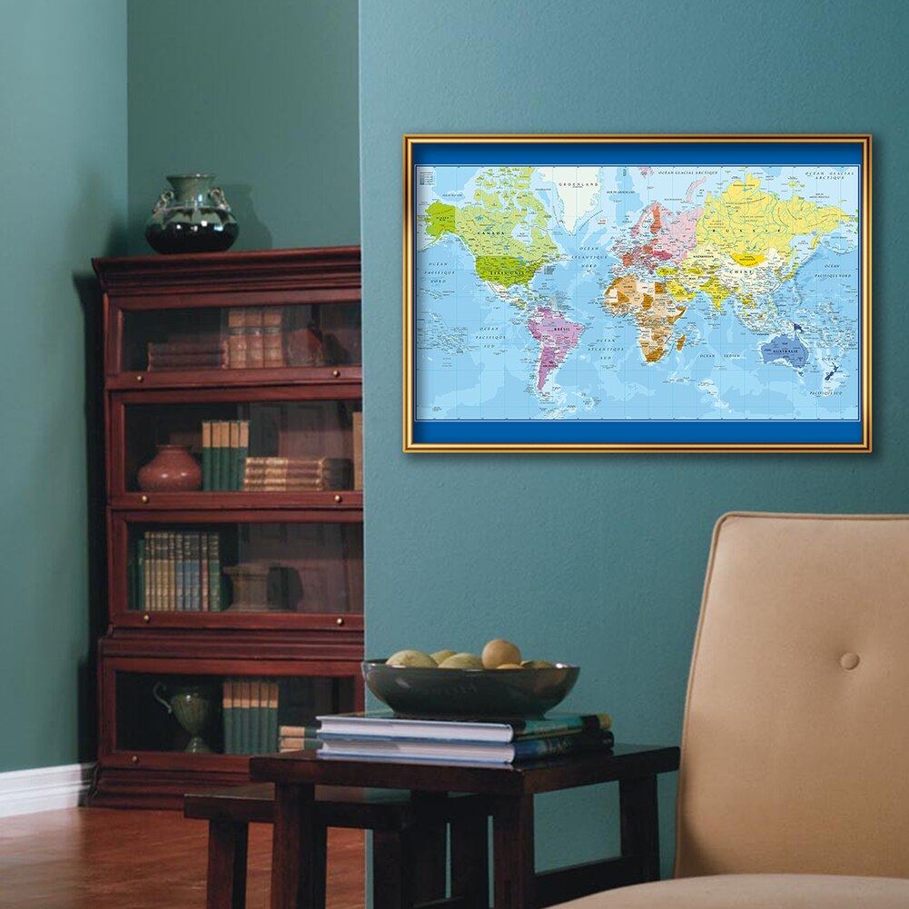 84*59cm The World Political Map In French Canvas P... – Vicedeal