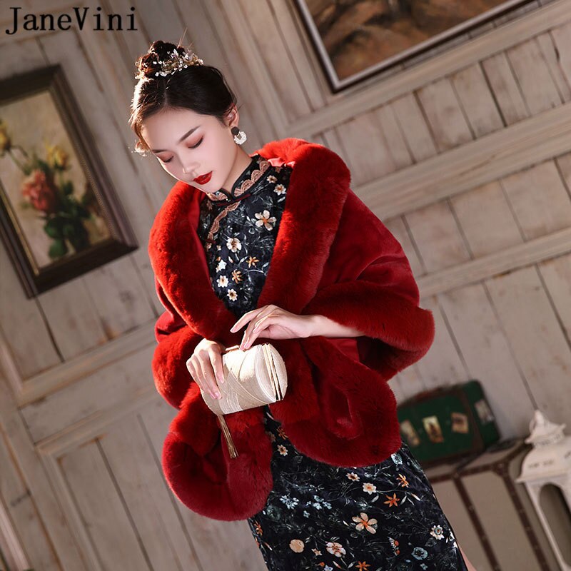 JaneVini Burgundy Wedding Fur Wrap Bolerko Damskie... – Grandado