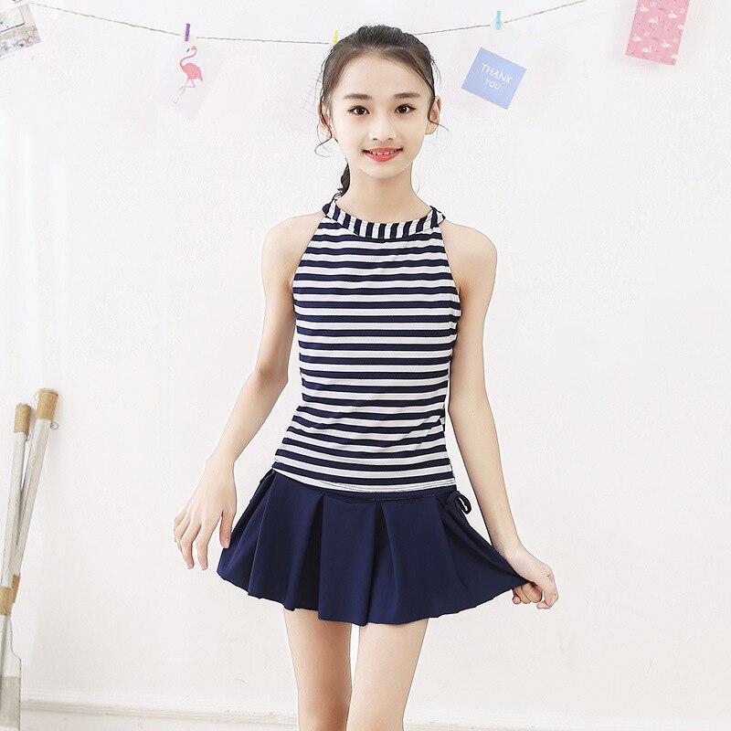 Korean Girl Swimsuit Student Small Fresh Striped S... – Grandado