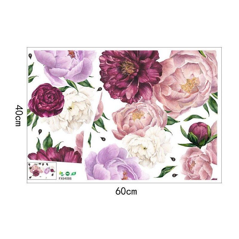 Watercolor Peony Flower Wall Stickers For Girls Be... – Grandado