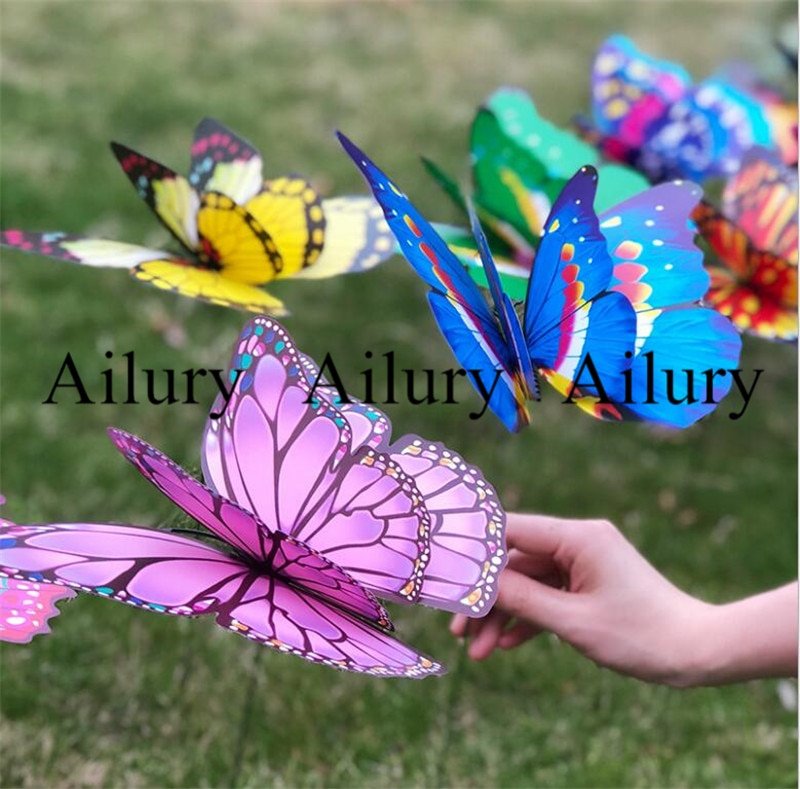 22cm Double Layer Simulation Butterflies With Pole... – Grandado