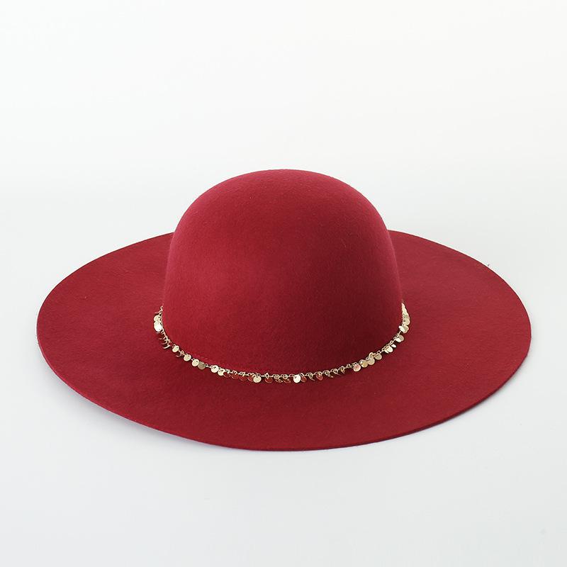 COKK Wool Fedora With Sequined Gold Chain Autumn W... – Grandado