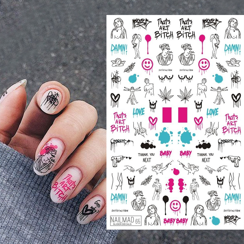 1sheet Portrait Lady Nail Slider Decals Statue Tra... – Vicedeal