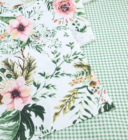 50cm X 160cm Green Leaf Flower & Checks 100% Cotto... – Vicedeal