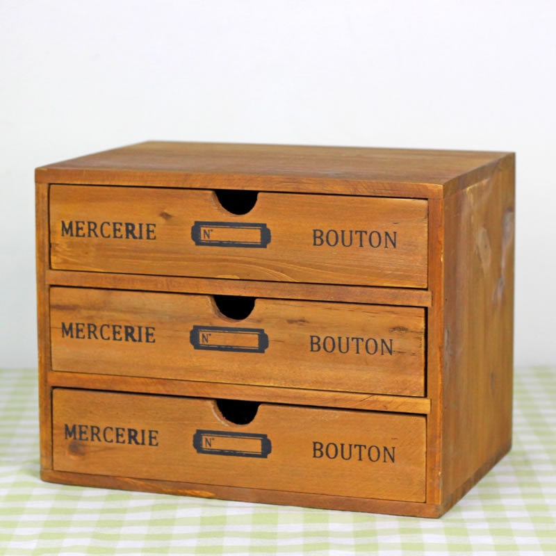Vintage Wooden Storage Box with 3 Drawer Crafts Im... – Grandado