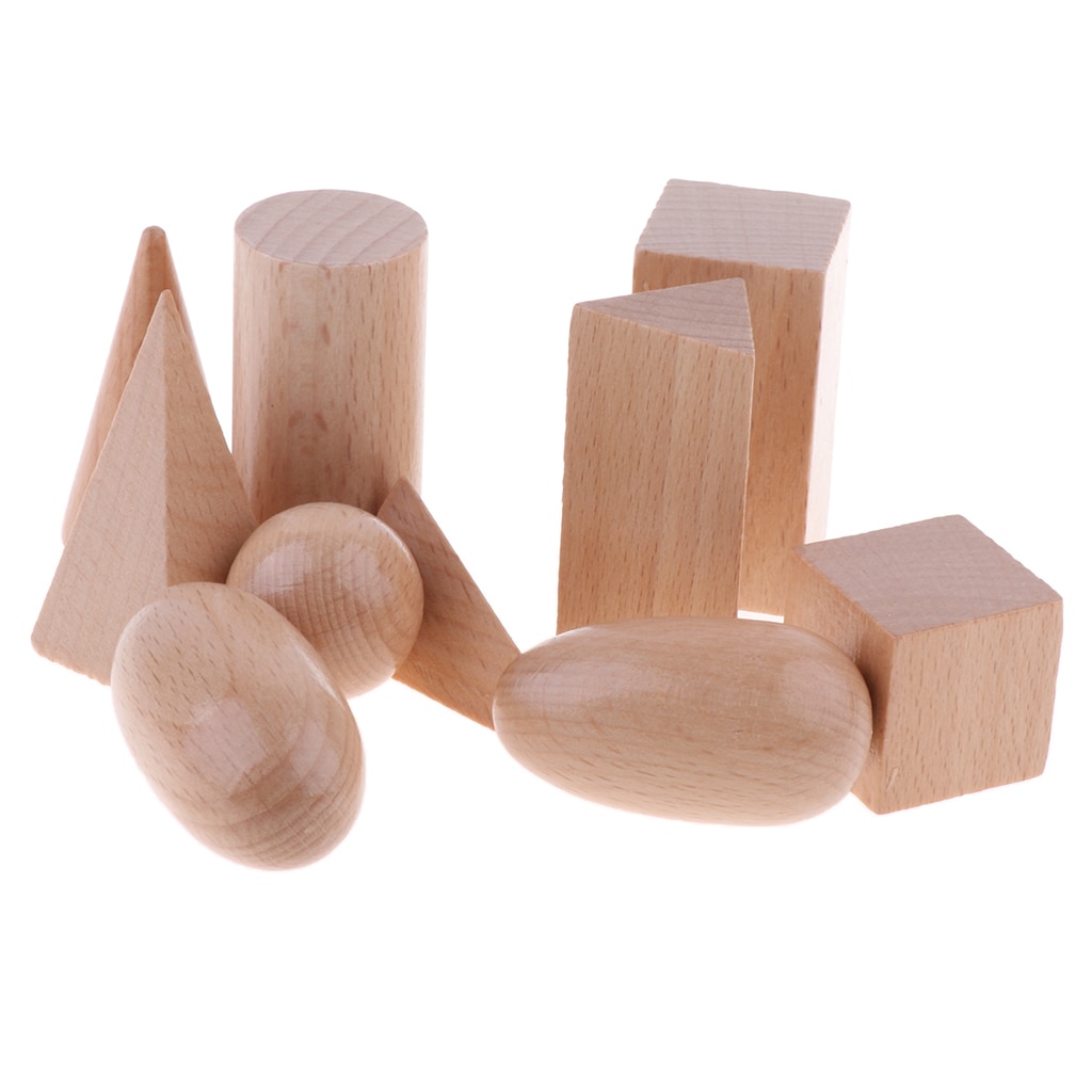 10pcs Wood Geometric Solid Blocks, 3D Shapes Learn... – Grandado