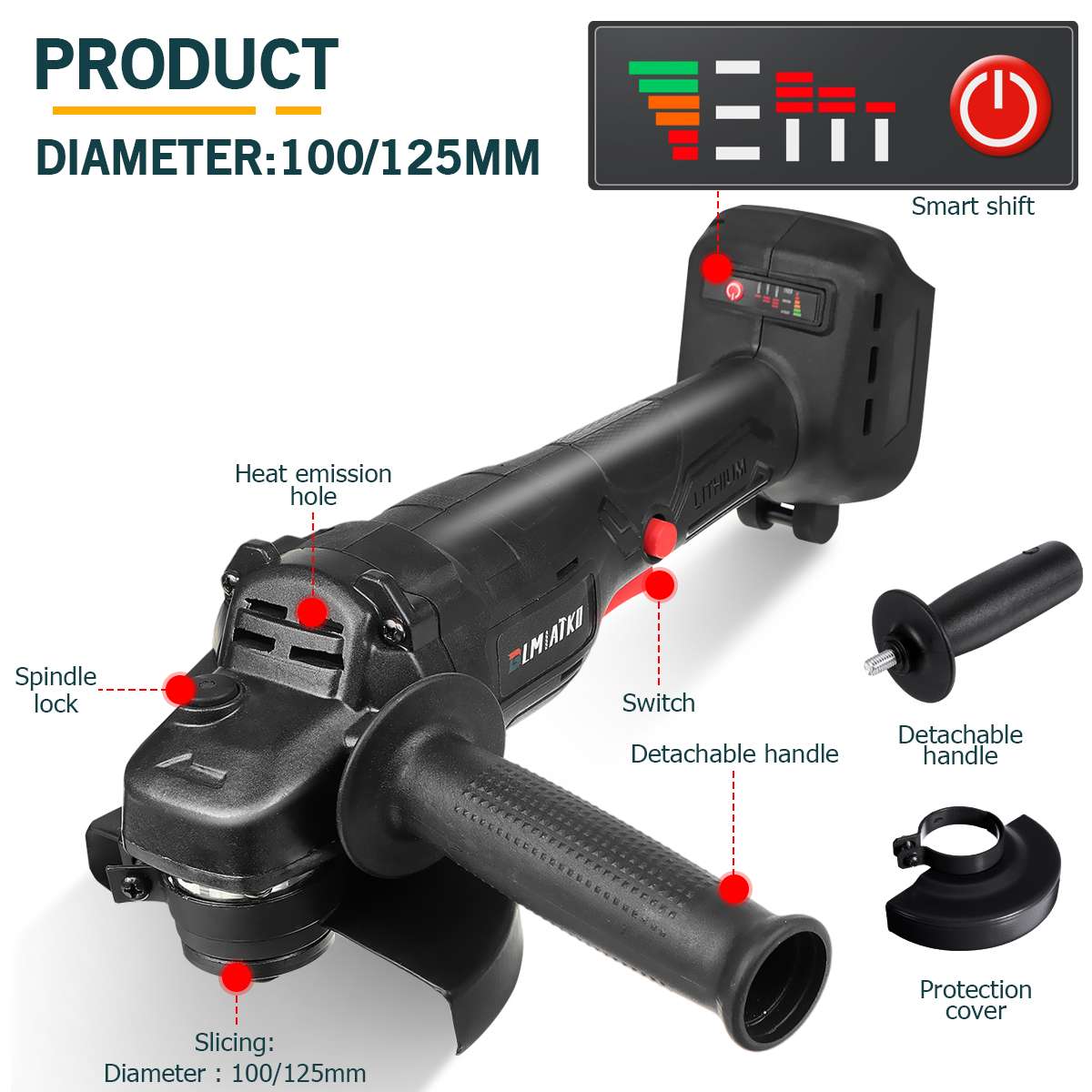 BLMIATKO 125mm 800W Brushless Angle Grinder 3 Spee... – Grandado