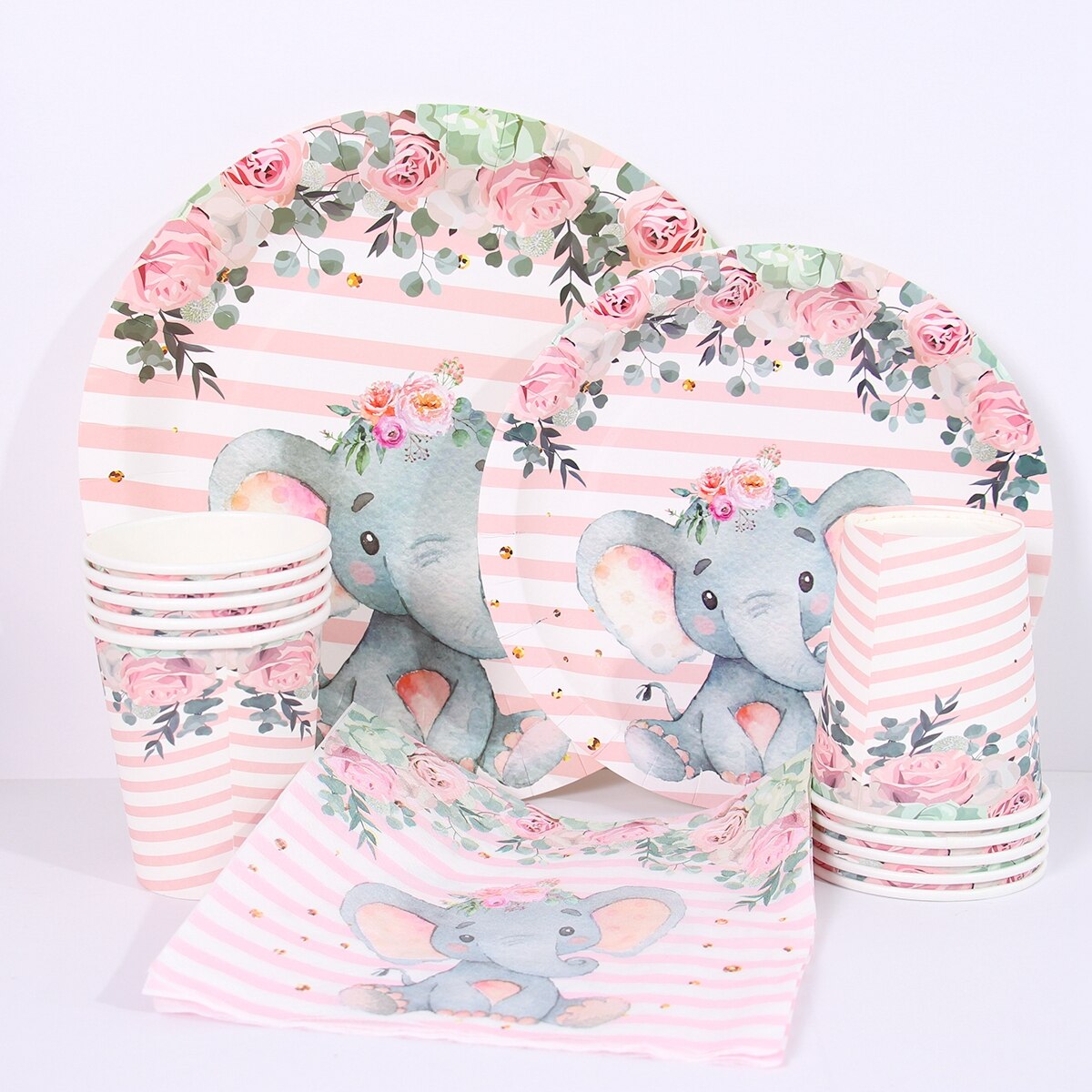 Pink Elephant Jungle Animal Theme Disposable Table... – Grandado