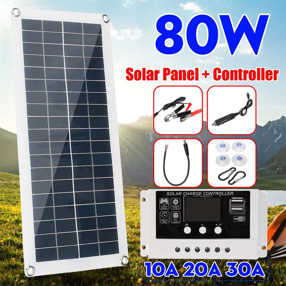 80W Solar Panel Kit Complete Dual USB 12V With 10/... – Grandado