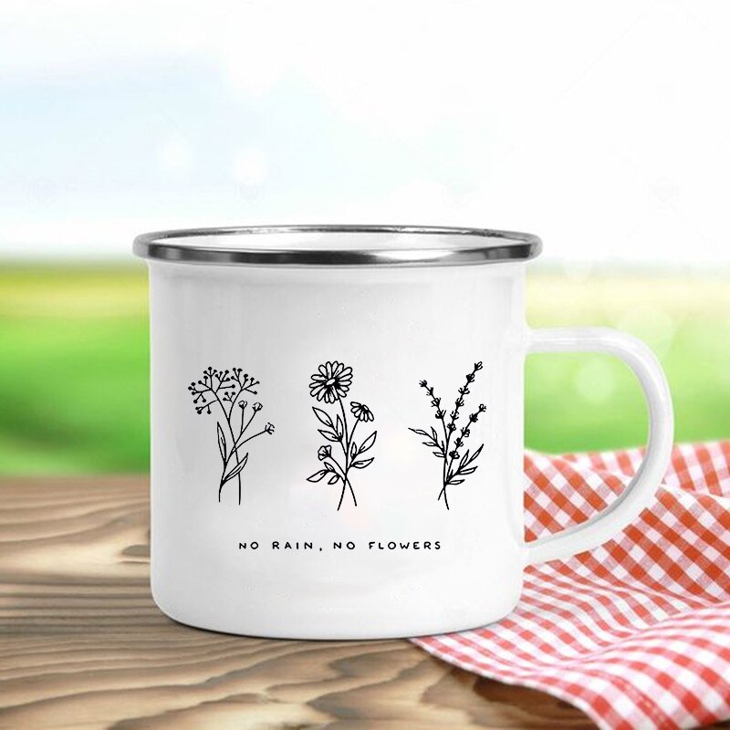 Taza con estampado de flores para café, té, esmalt... – Grandado