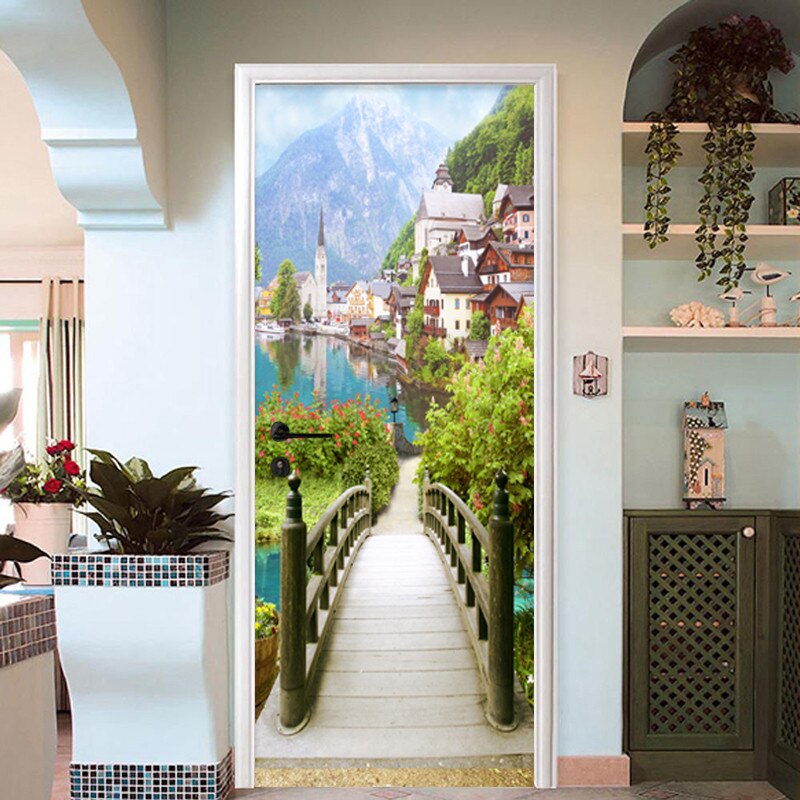3D Nature Landscape Bridge Door Sticker Living Roo... – Grandado