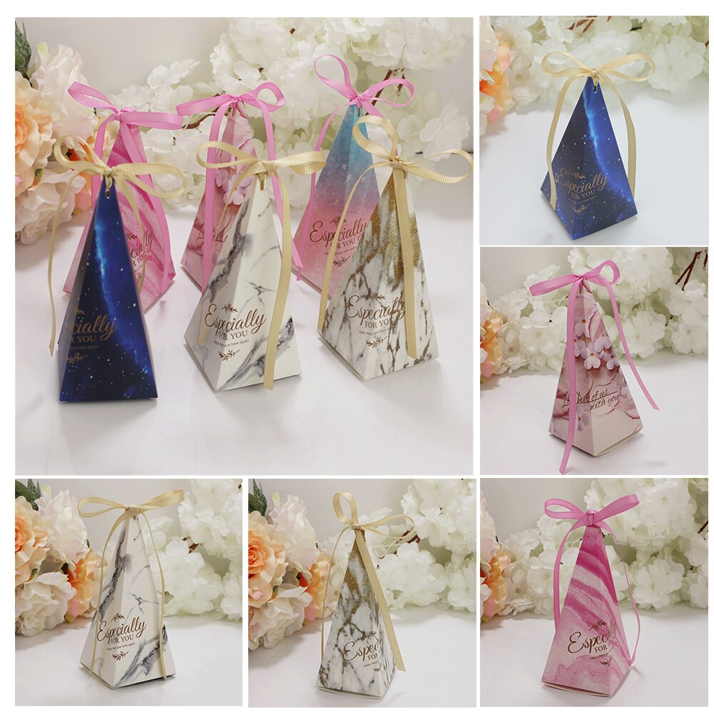 50Pcs Pyramid Shape Candy Boxes with Ribbon Weddin... – Grandado