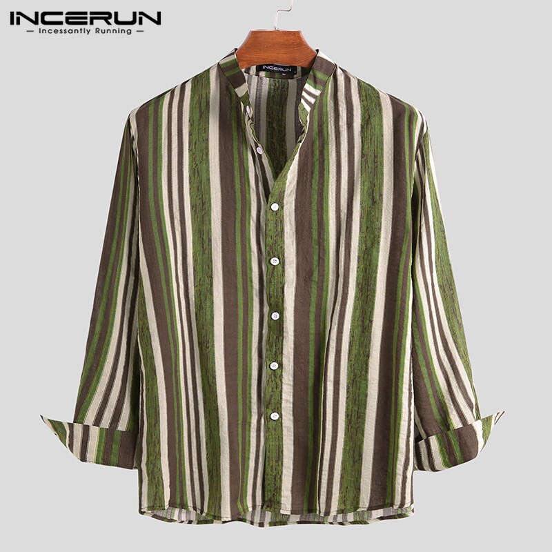 INCERUN Vintage Striped Men Shirts Long Sleeve Sta... – Grandado