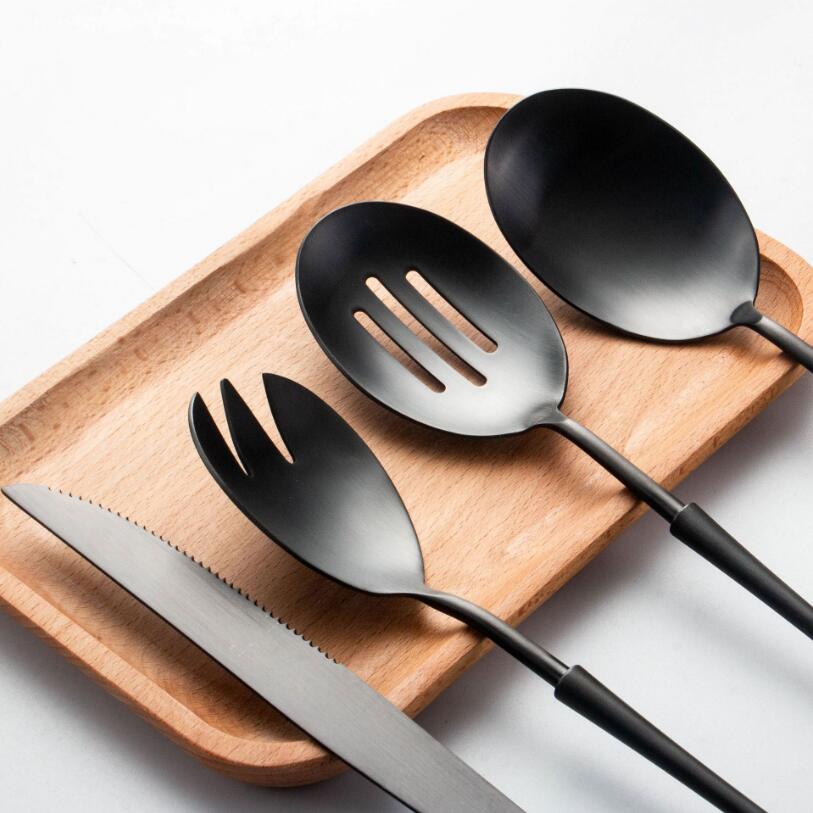 Black Steak Knife Fork Spoon Cutlery Set Buffet Se... – Grandado