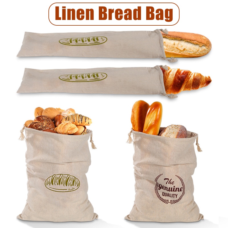 4 pcs/set Linen Bread Bags Extra Large Natural Unb... – Grandado