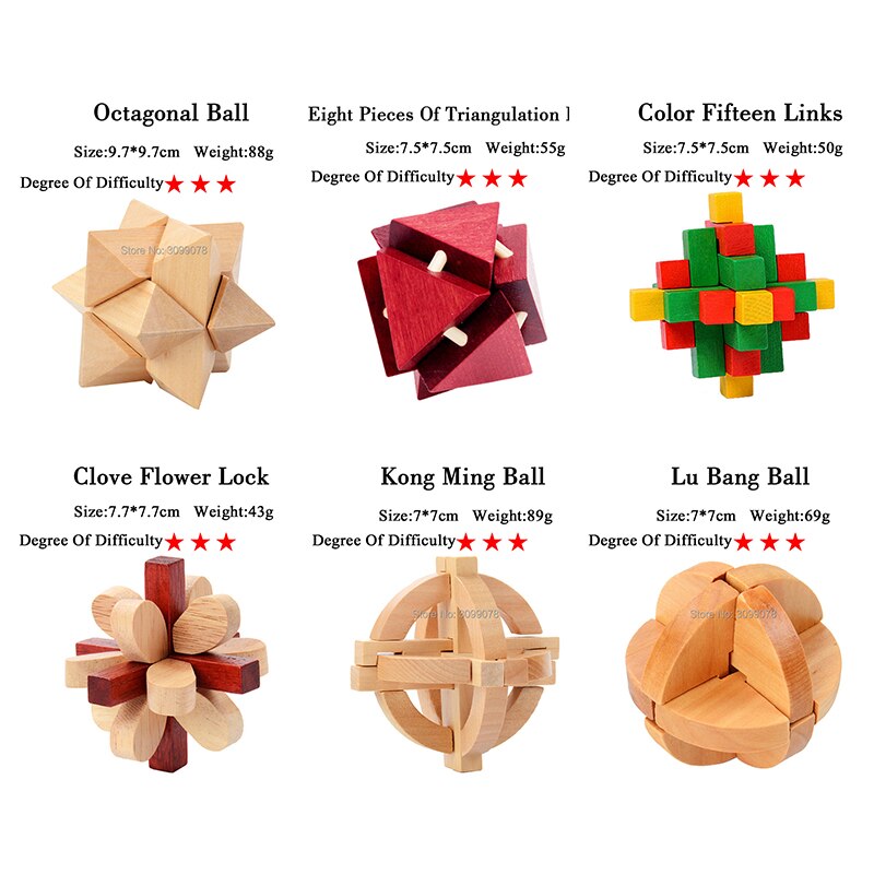 Wooden Puzzles Set Luban Lock IQ Puzzle Game for A... – Grandado