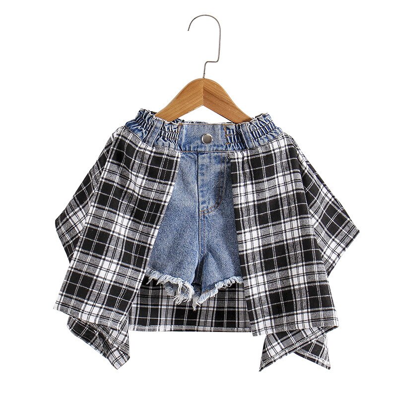summer children kids girls denim shorts plaid 12 y... – Grandado