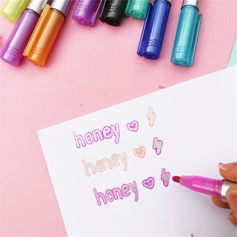 8/12 Colors Metallic Double Lines Art Markers Out ... – Grandado