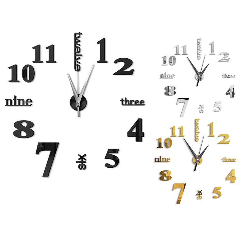 3D Large Wall Clock Mirror Sticker Big Watch Stick... – Vicedeal