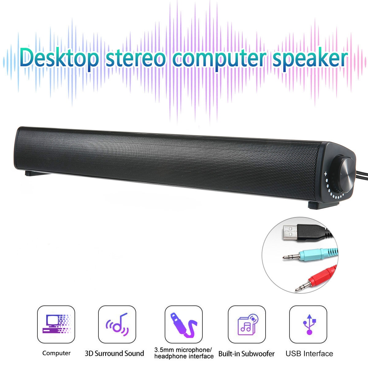 USB Wired Powerful Computer Speaker Stereo Subwoof... – Grandado