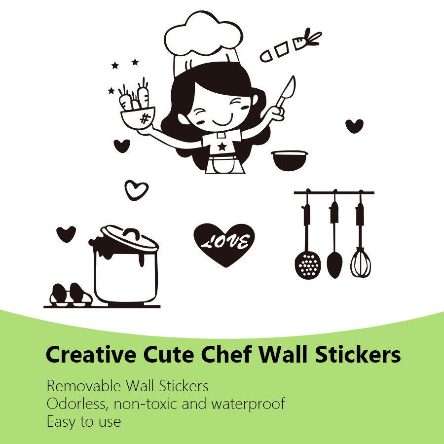 Happy Girl Chef Loves Cooking Wall Sticker Restaur... – Grandado