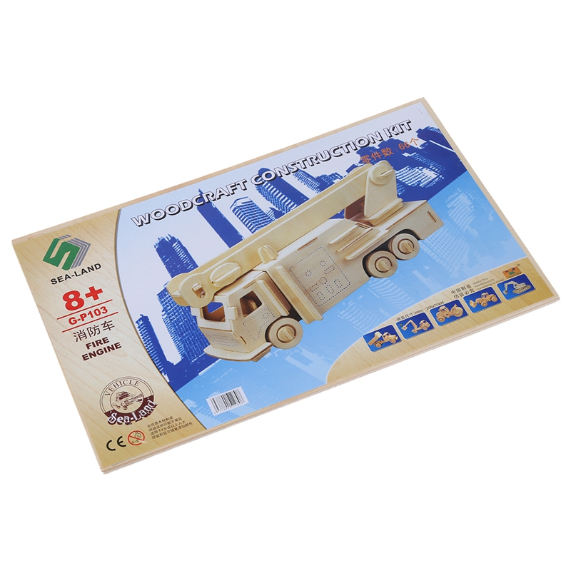 Child Wood Craft Fire Engine Model DIY Puzzle Wood... – Grandado
