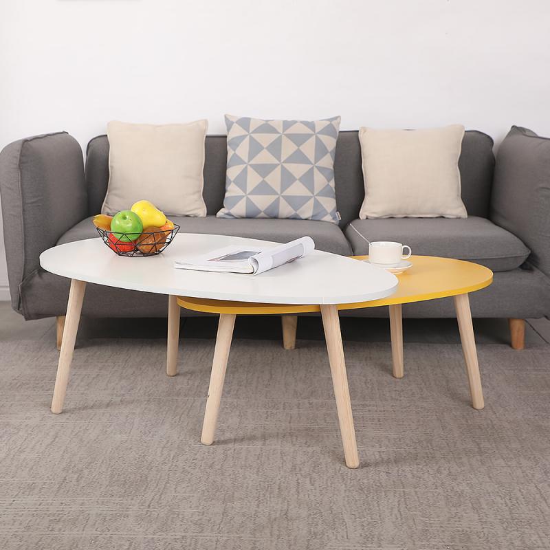 Oval 3 Wooden Leg Coffee Table Set Big White Littl... – Grandado