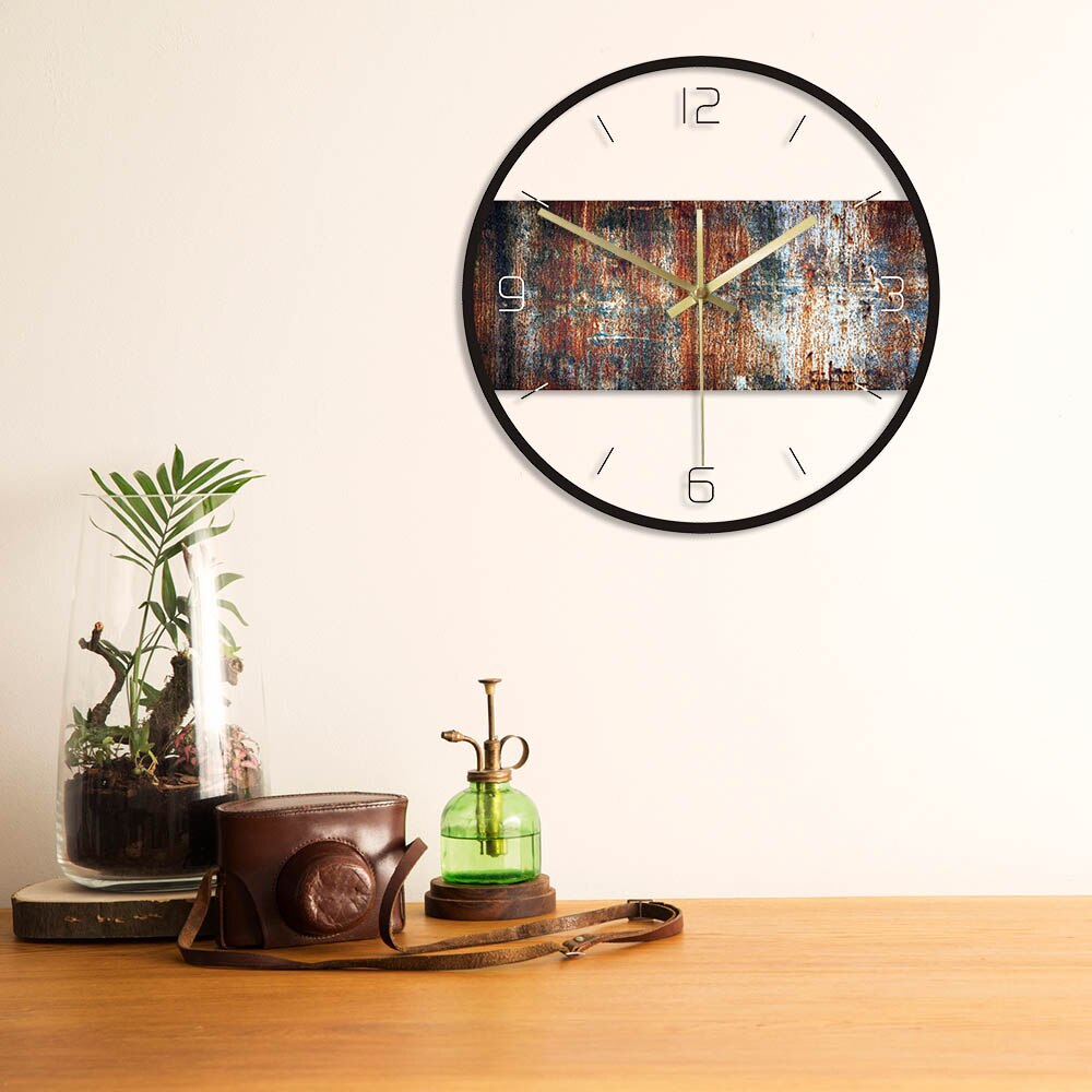Rusty Metal Texture Printed Wall Clock Iron Faux P... – Grandado
