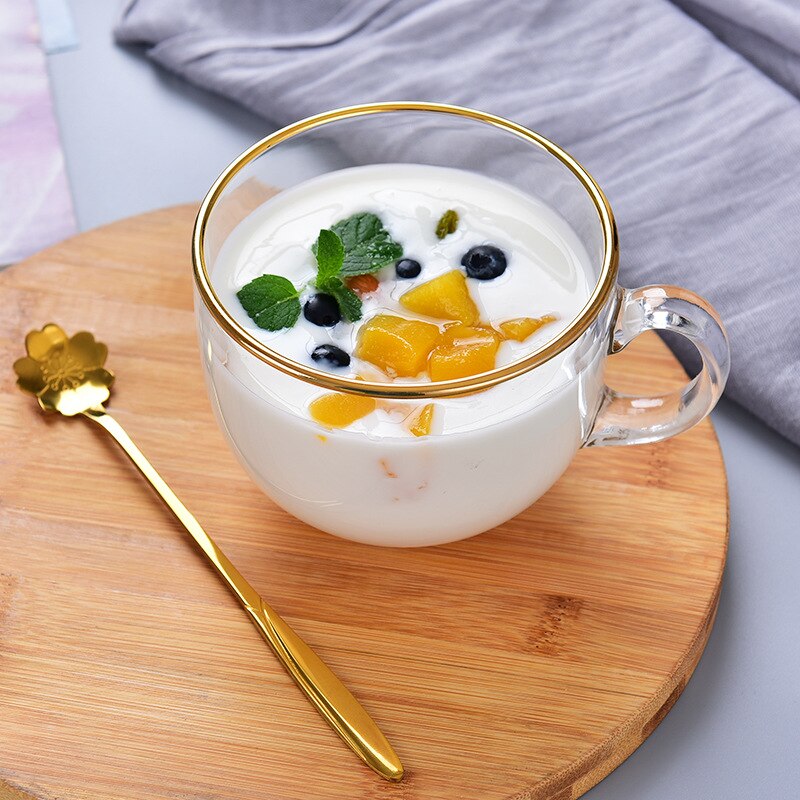 Ins Breakfast Milk Coffee Glass Cups With Plate Go... – Vicedeal