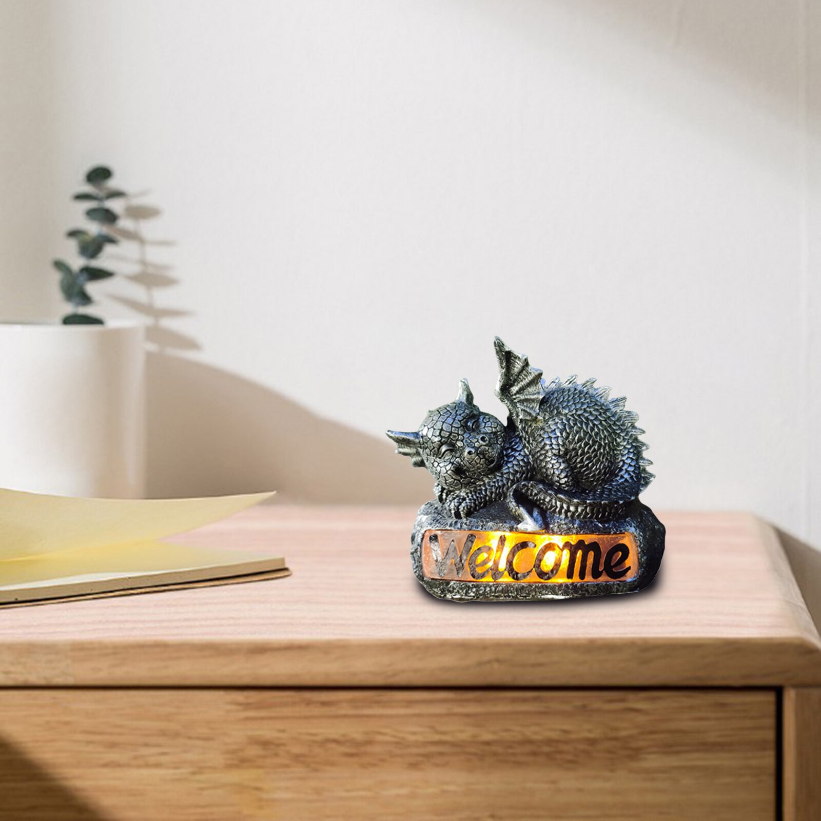 Solar LED Welcome Sign Resin Garden Sleeping Drago... – Grandado