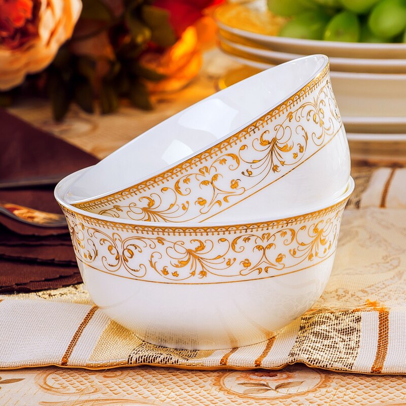 White Ceramic Tableware with Golden Floral Luxury ... – Grandado