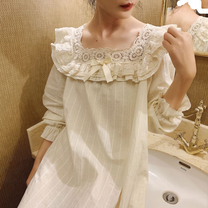 Vintage Cotton Long Nightgown Women Spring Autumn ... – Grandado