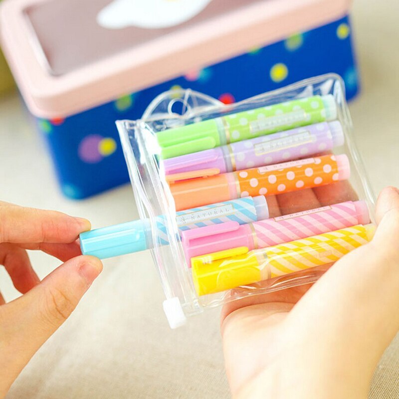 Y18 Set of 6 Cute Mini Dots Striped Highlighter Pa... – Grandado