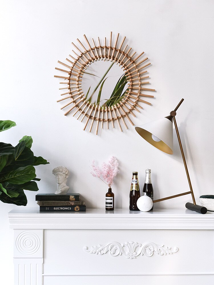 rattan makeup mirror art decorative round mirror p... – Grandado