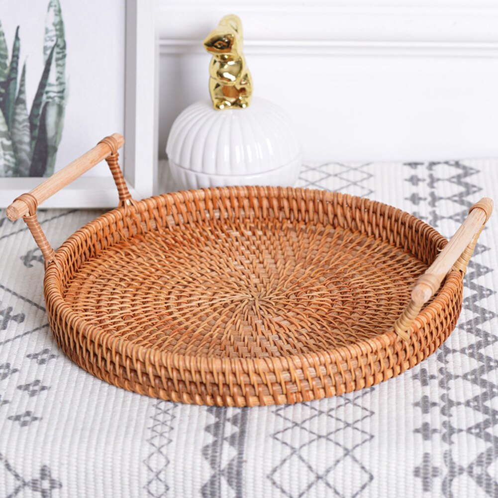Hand-Woven Round Rattan Tray Fruit Snacks Storage ... – Vicedeal