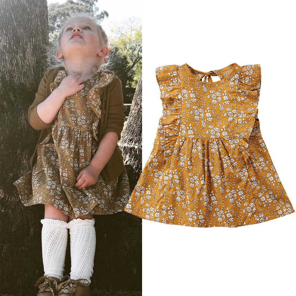 0-4Y Baby Girl Princess Dress Kid Yellow Floral Vi... – Grandado