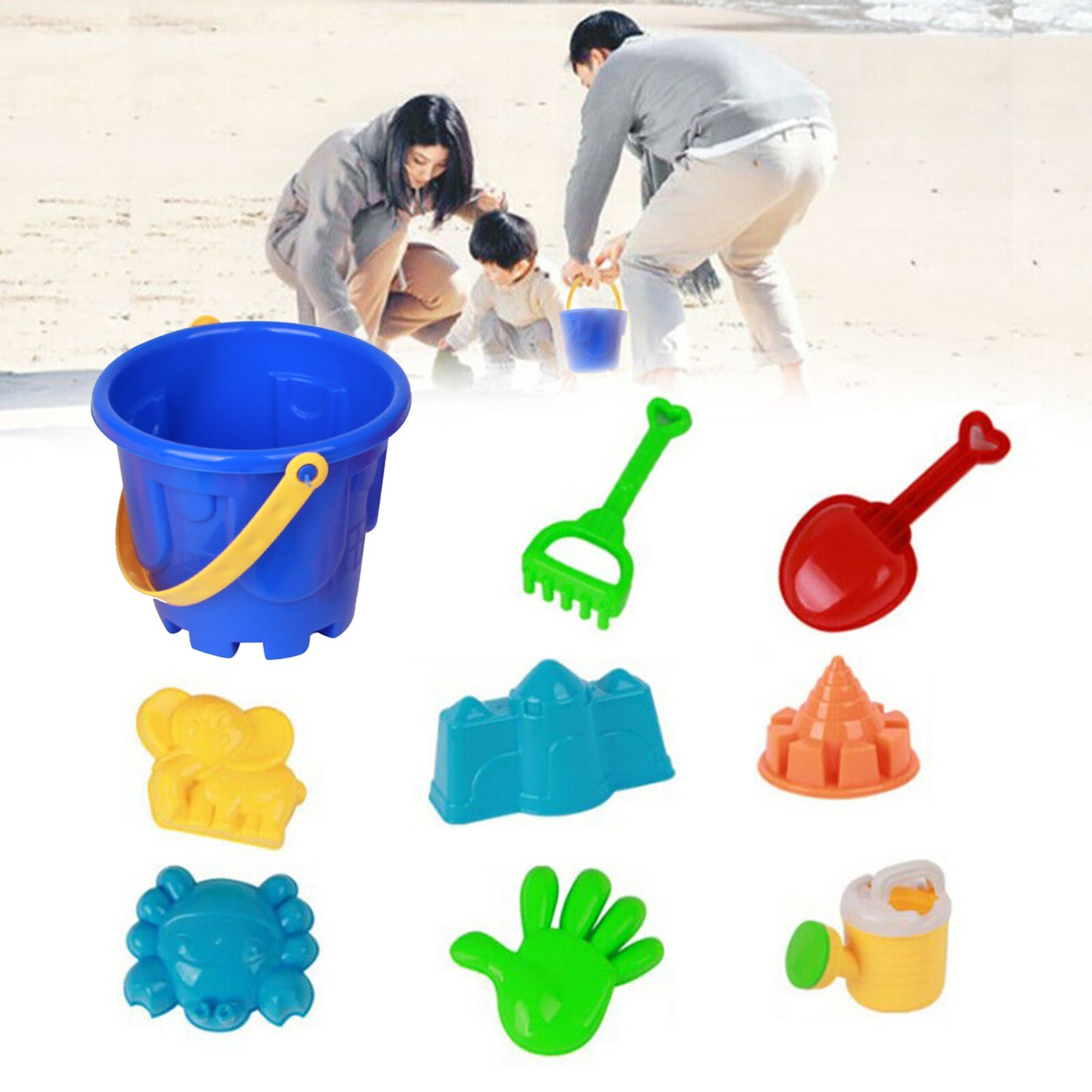 Summer Beach Toys 9Pcs Plastic Beach Toys Sand Toy... – Grandado