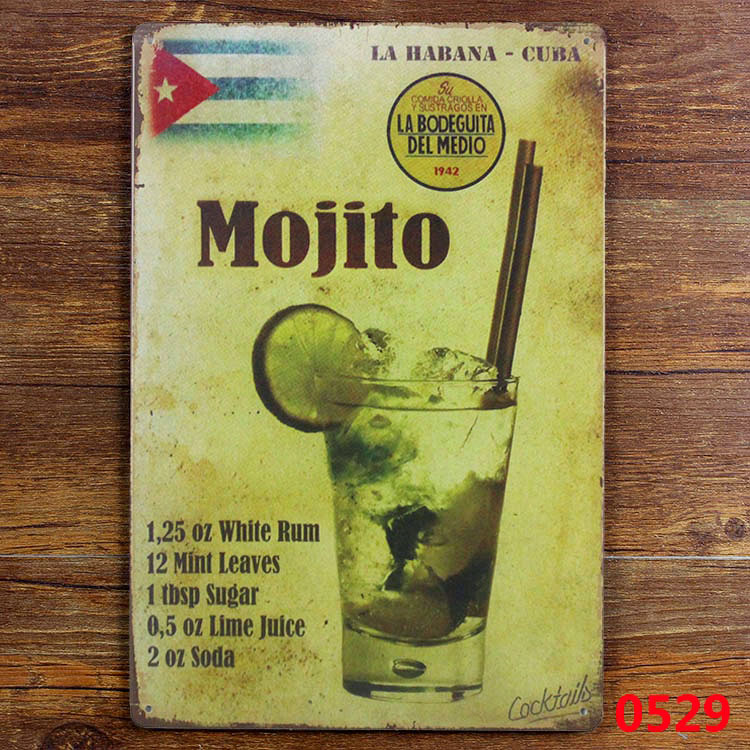 Mojito Cuba Cuban Cocktail vintage tin signs retro... – Grandado