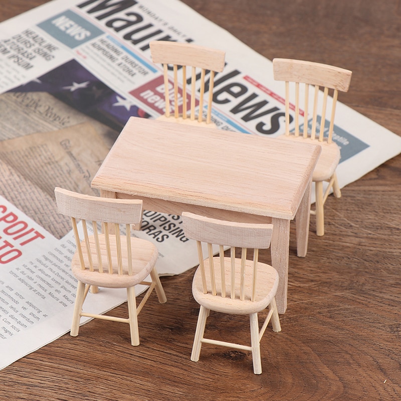 1Set Dining Table Chair Model Wooden Furniture Toy... – Grandado