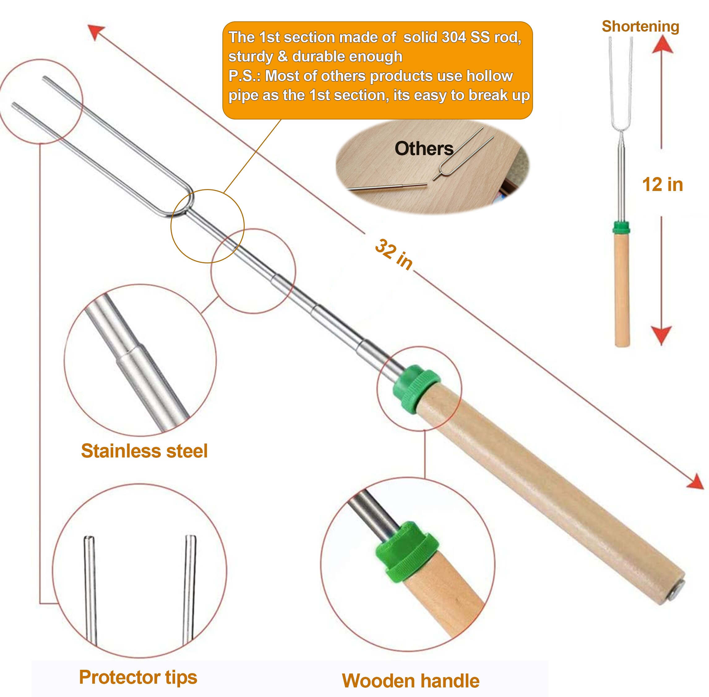 Telescopic Roasting Sticks Extendable Forks Set of... – Vicedeal
