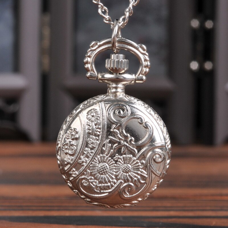 Small silver four-petal hollow quartz pocket watch – Vicedeal