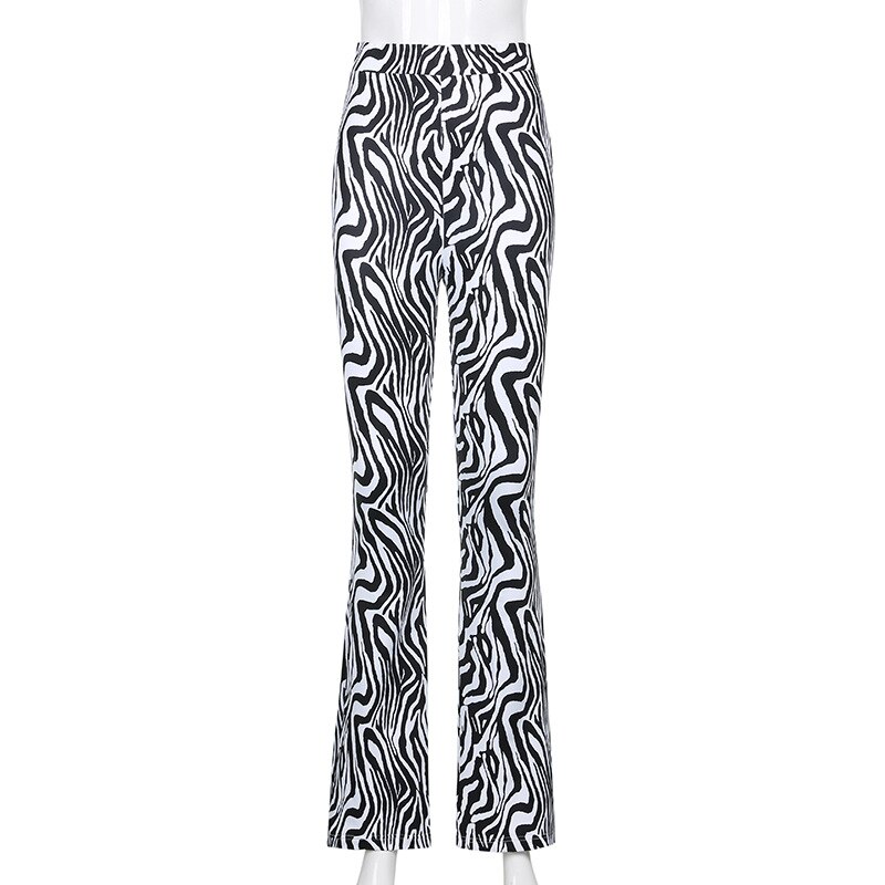 ALLNeon E-girl Aesthetics Zebra Pattern Flare Pant... – Vicedeal