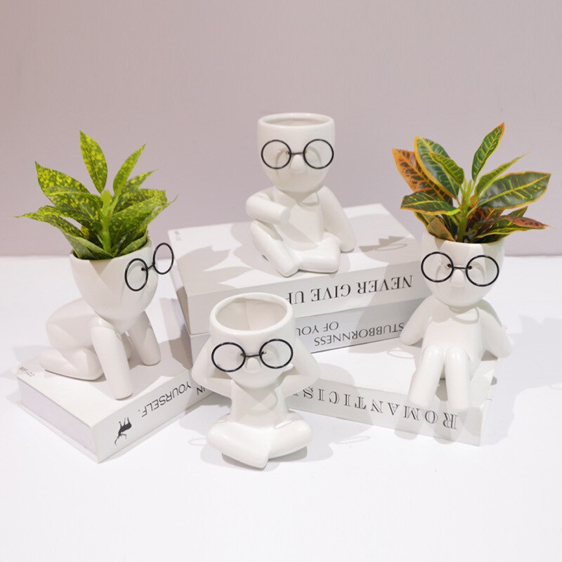 Cute Glasses Human Shaped Ceramic Vase Flower Pot ... – Vicedeal
