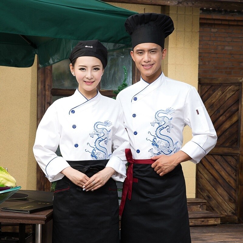 Men's Hotel Chef Clothing Embroidered Dragon R... – Vicedeal