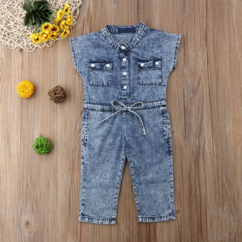 Toddler Kids Baby Girl Denim Romper Jumpsuit Harem... – Grandado