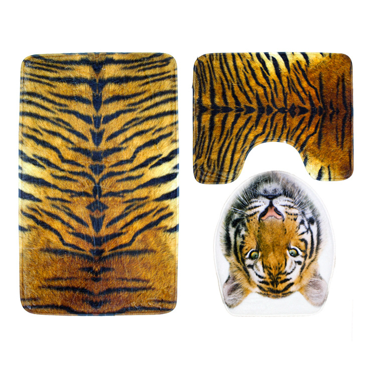 3 pcs Set Tiger Skin Leopard Print Bathroom Mat Se... – Grandado