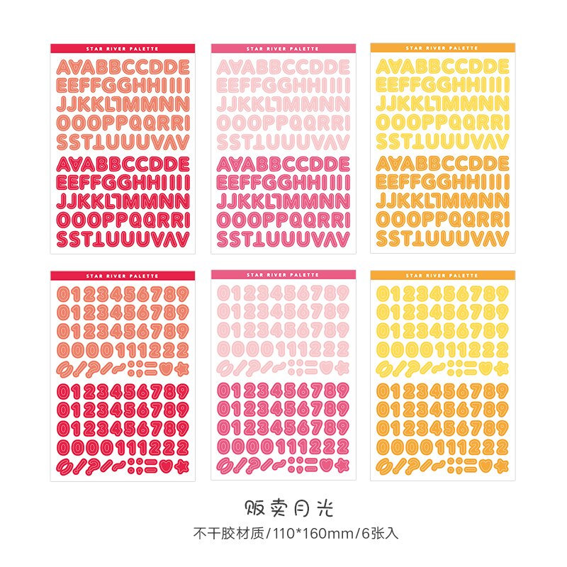 6Sheets Candy Color Digital Letter Stickers Alphab... – Grandado