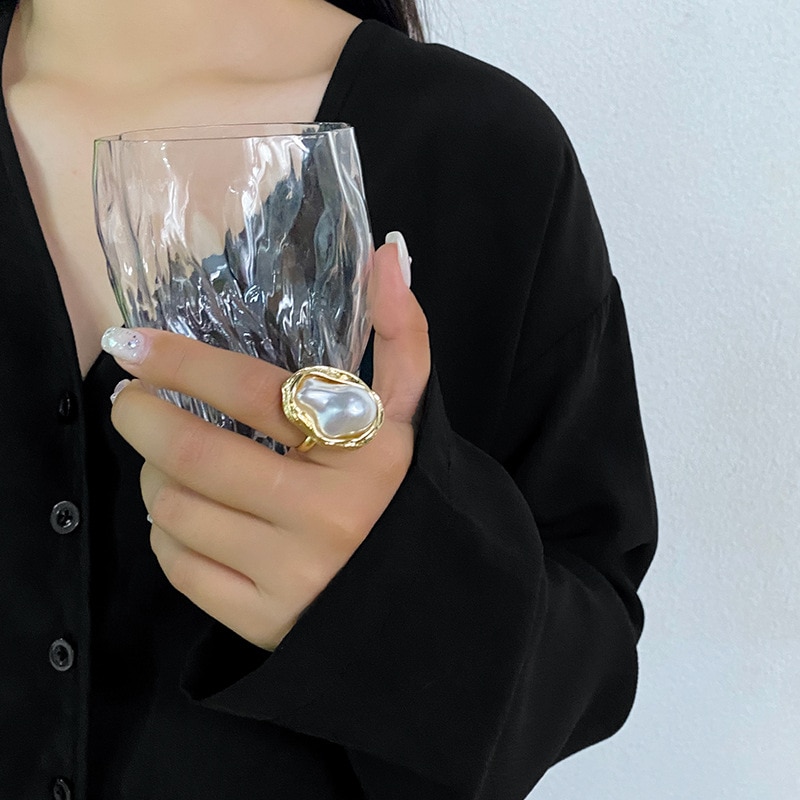 Retro Geometrical Irregular Baroque Pearl Ring For... – Grandado