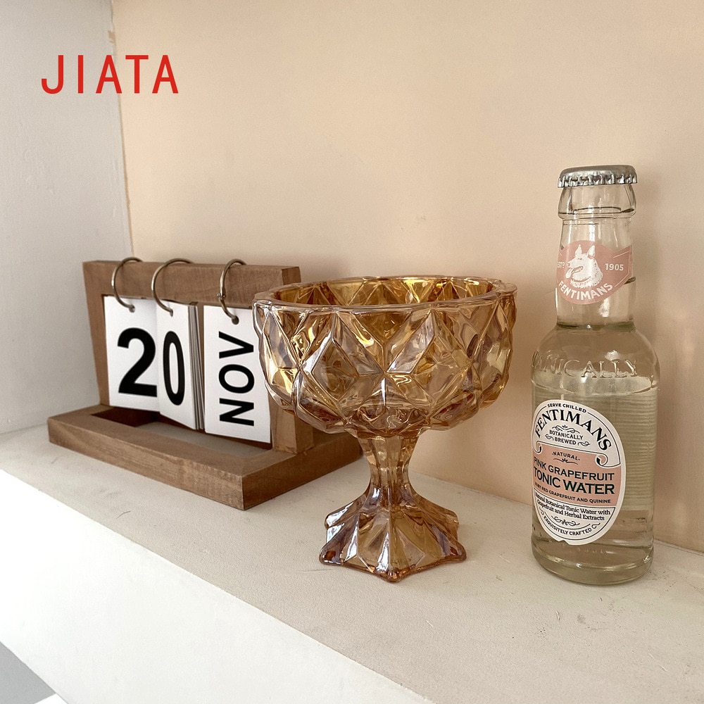 ins wind crystal glass retro amber embossed goblet... – Grandado